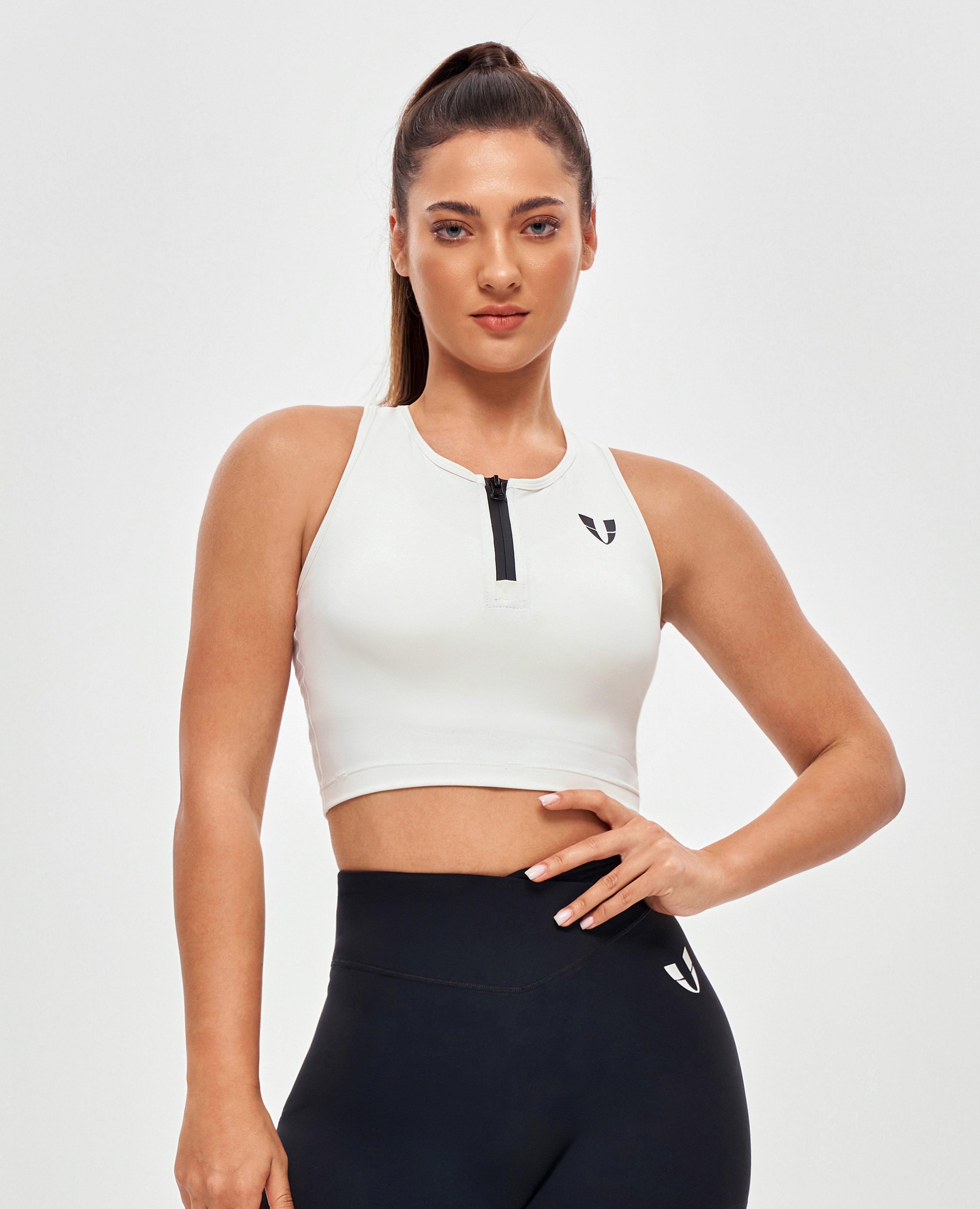 Half Zip Crop Top White | FIRM ABS