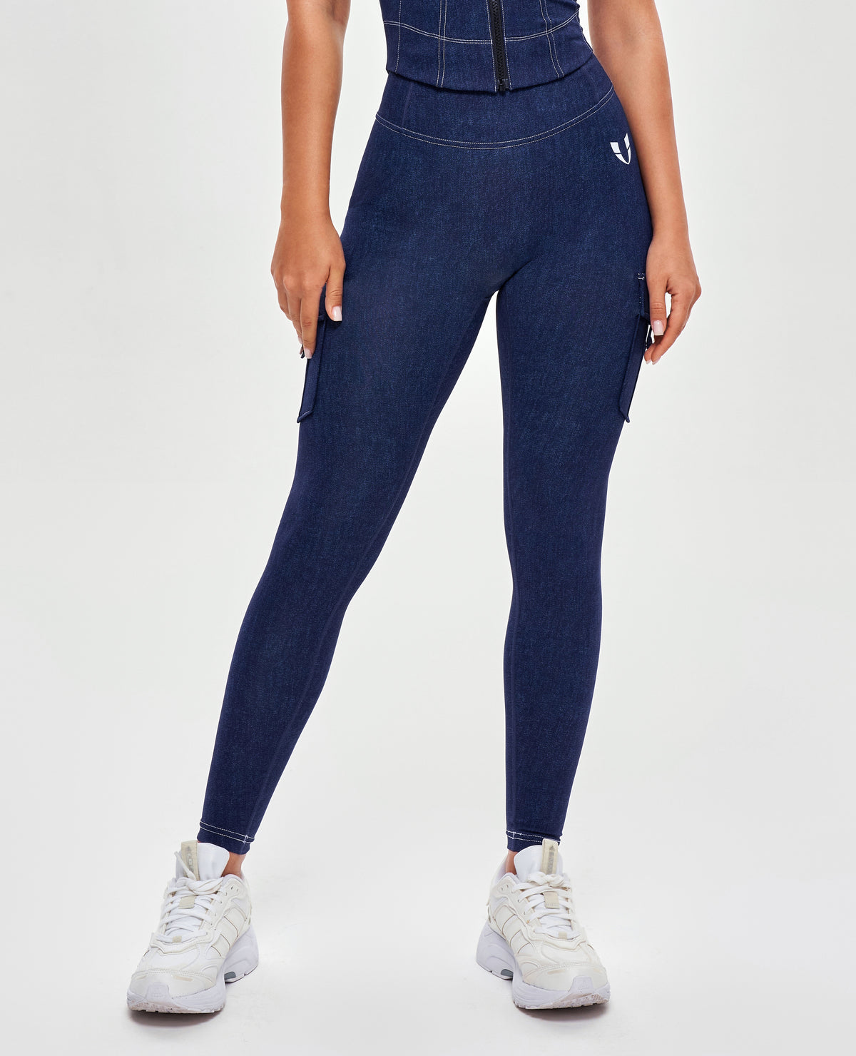 High Waisted Cargo Leggings Denim Blue | FIRM ABS
